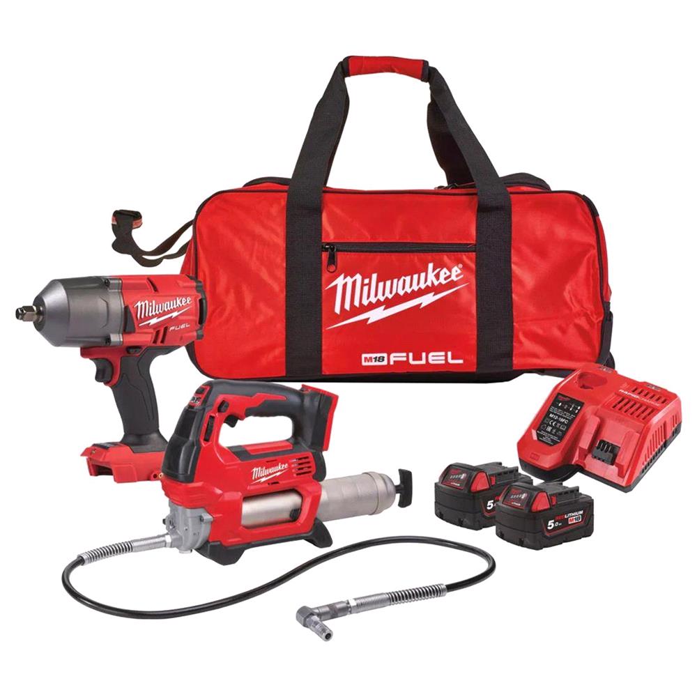 Milwaukee M18 Fuel 1/2" Cordless Impact Wrench And Grease Gun Kit ...