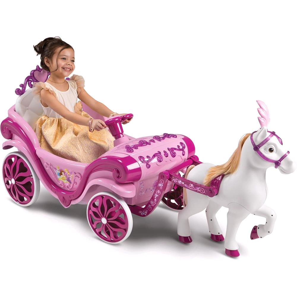 Disney Princess Horse & Carriage Electric Ride On - 6v Pink | MicksGarage