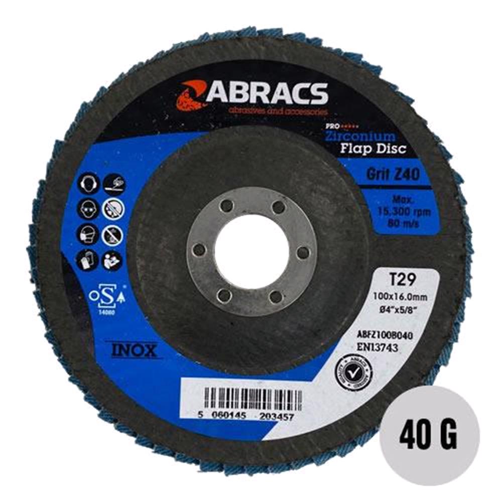 Abracs 4" Flap Discs 100mm X 40 Grit Pack Of 5 | MicksGarage