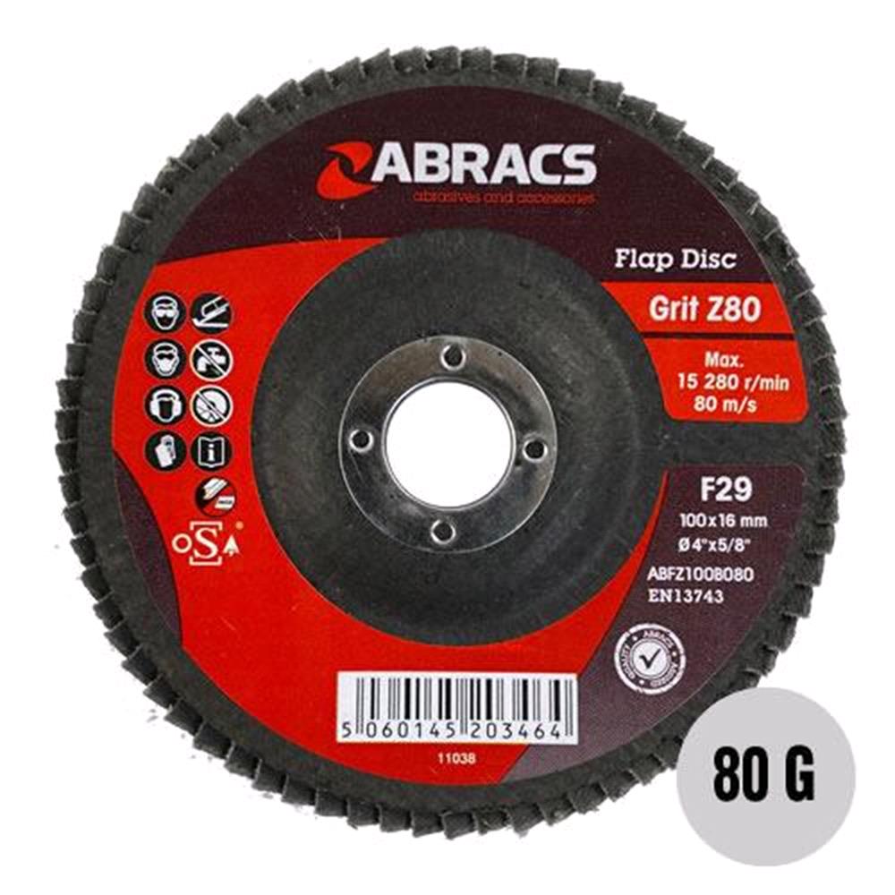 Abracs 4" Flap Discs 100mm X 80 Grit Pack Of 5 | MicksGarage