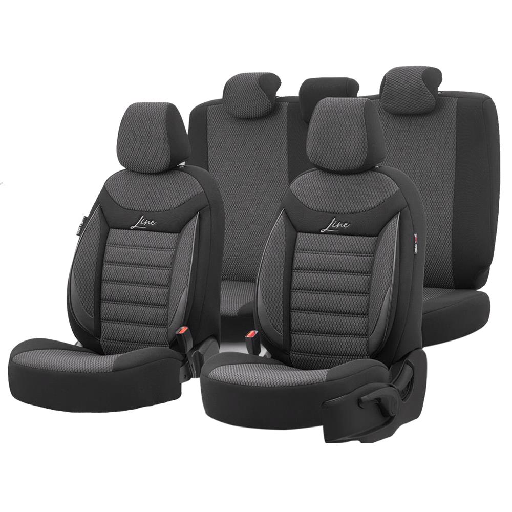 Premium Cotton Leather Car Seat Covers Line Series - Black Grey For ...