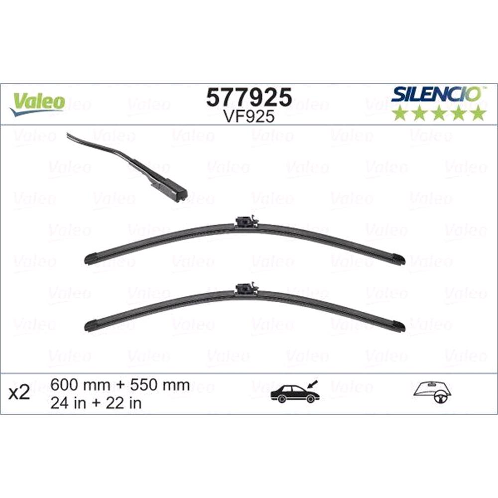 Valeo Vf925 Silencio Flat Wiper Blades Front Set (600 / 550mm - Exact ...