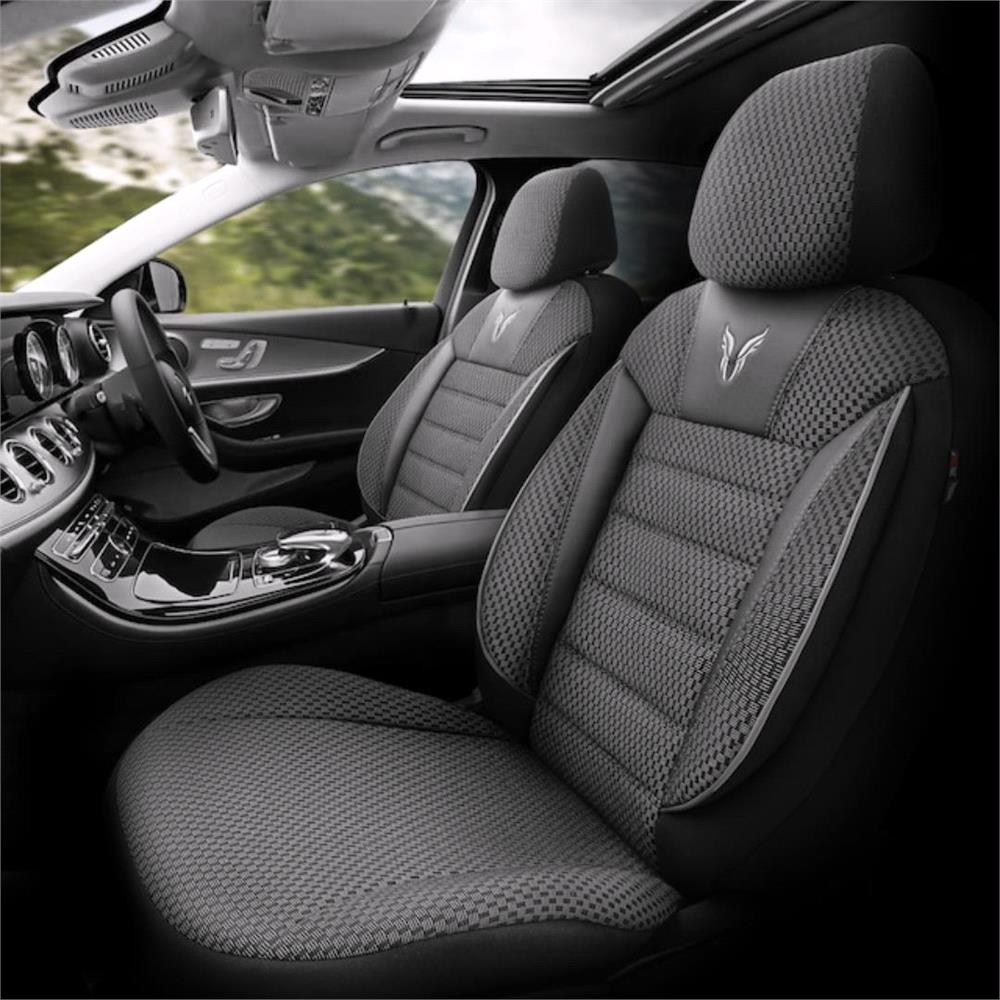 Premium Cotton Leather Car Seat Covers Toro Series - Black Grey For ...